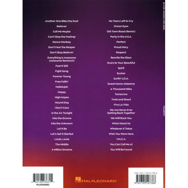 Hal Leonard 50 Pop Songs For Kids Trumpet Thomann United States