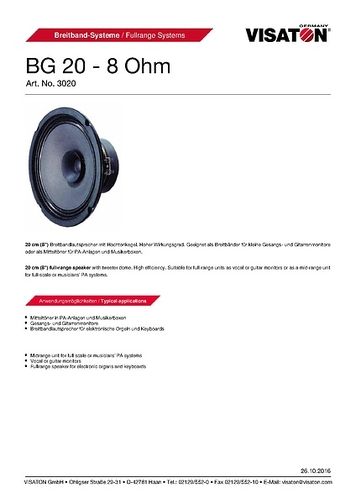 Visaton BG 20 - 8 Ohm Breitbandlautsprecher – Musikhaus Thomann