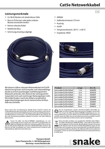 pro snake Cat5e Cable 10m – Musikhaus Thomann